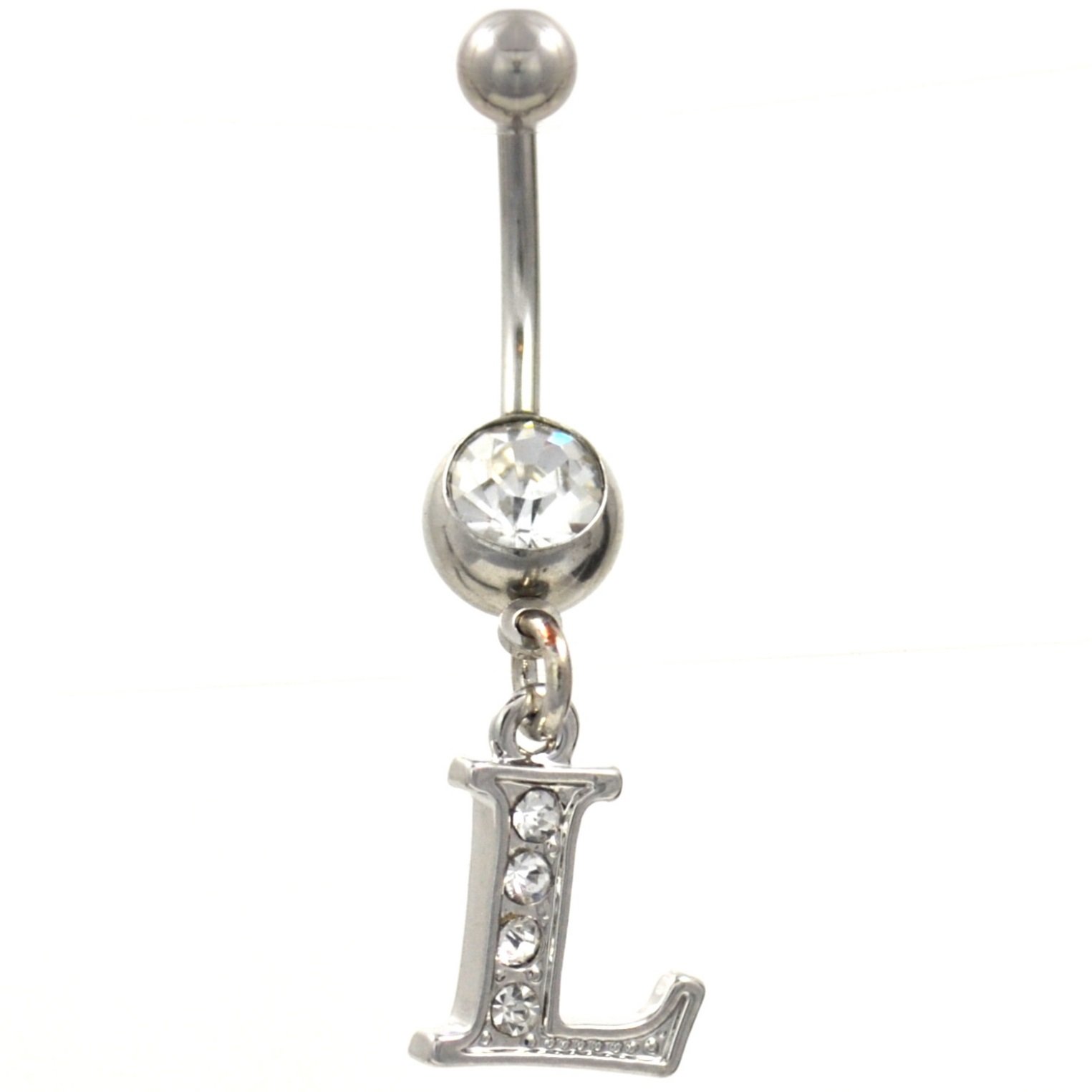 Initial Letter L Clear Gem Decorated Belly Button Ring