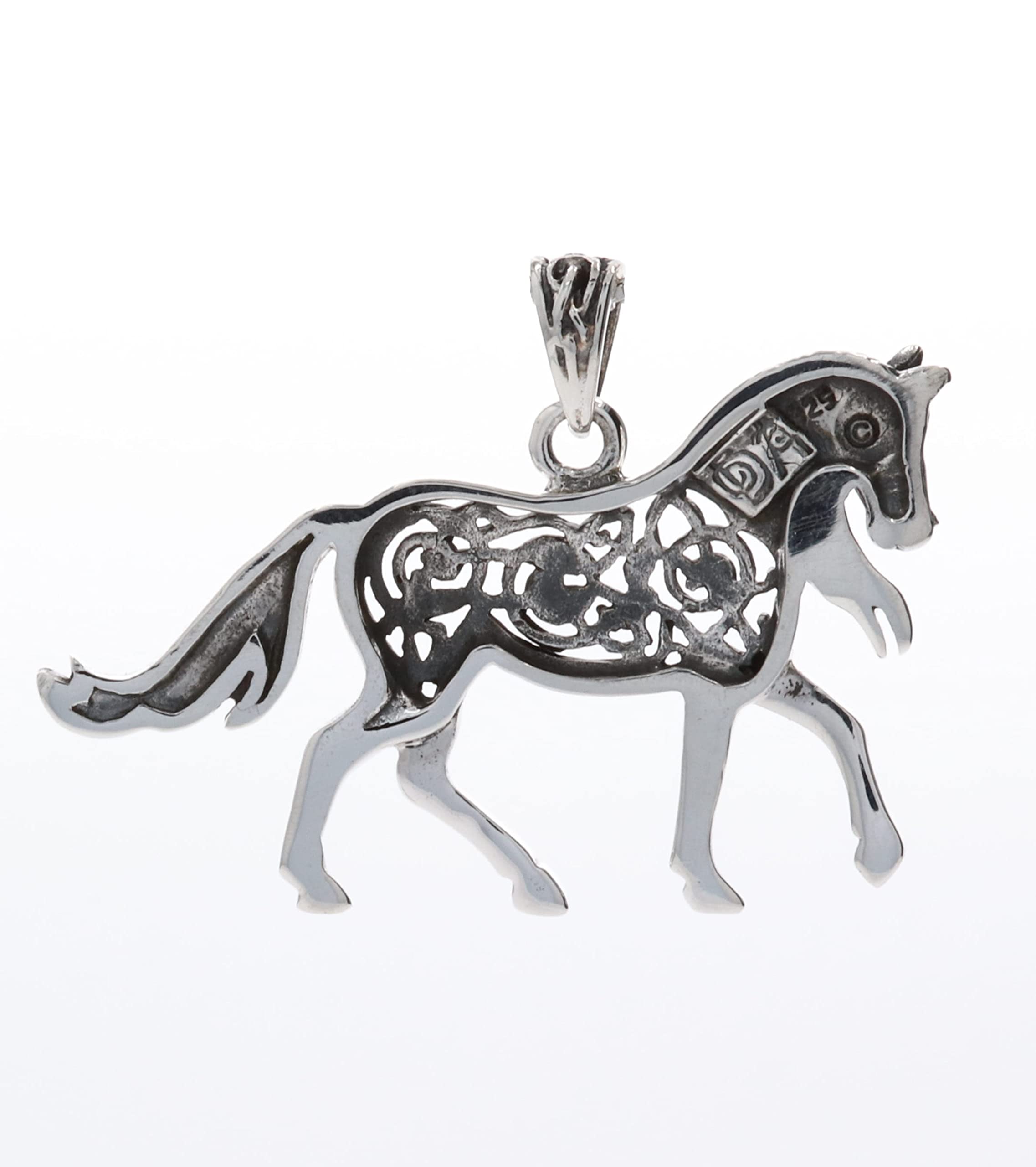 Jewelry Trends Large Celtic Knot Horse Equestrian Sterling Silver Pendant