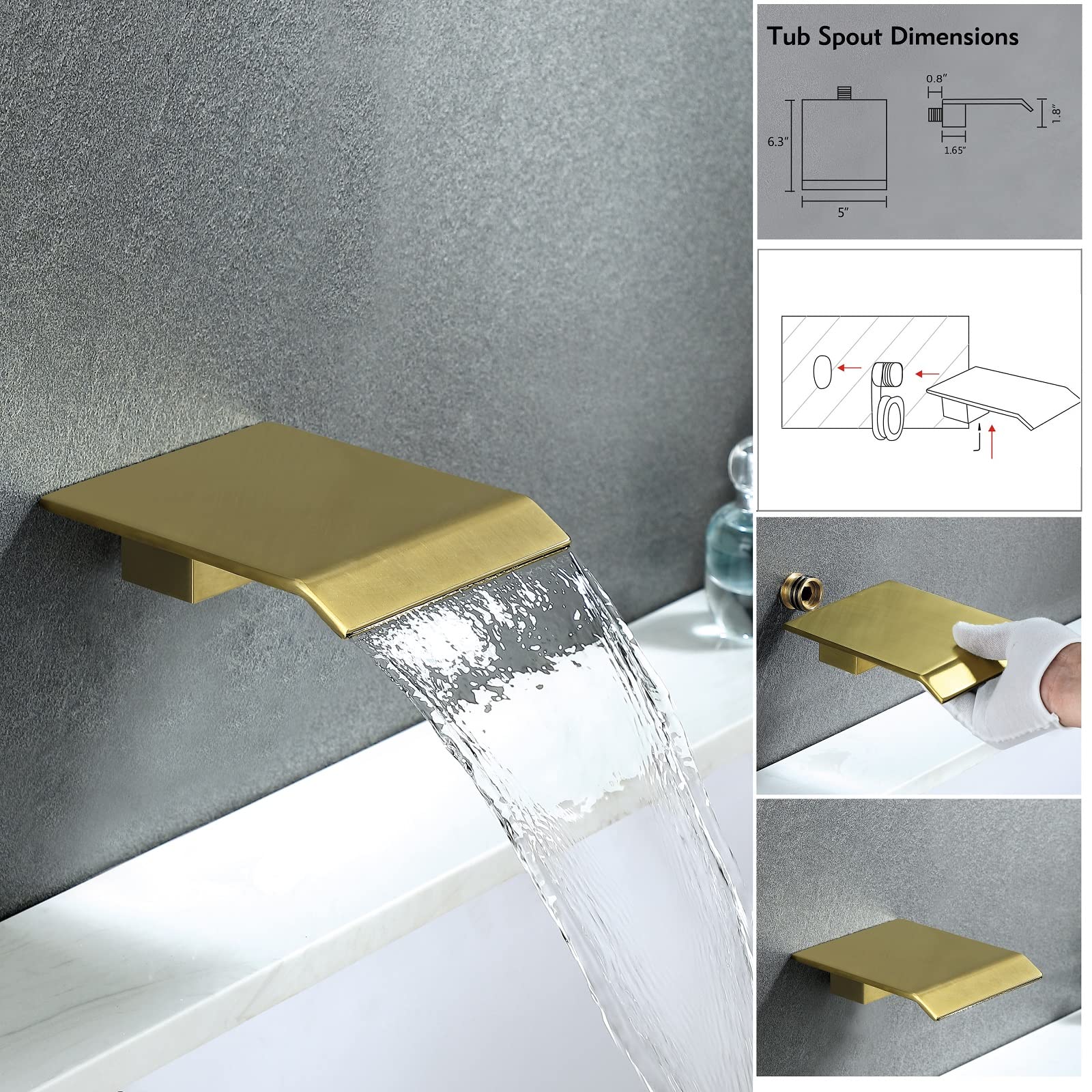 JOYWELL Brushed Nickel Bathtub and Shower Faucet set Complete,with 10 inch Shower Head and Waterfall Tub Faucet