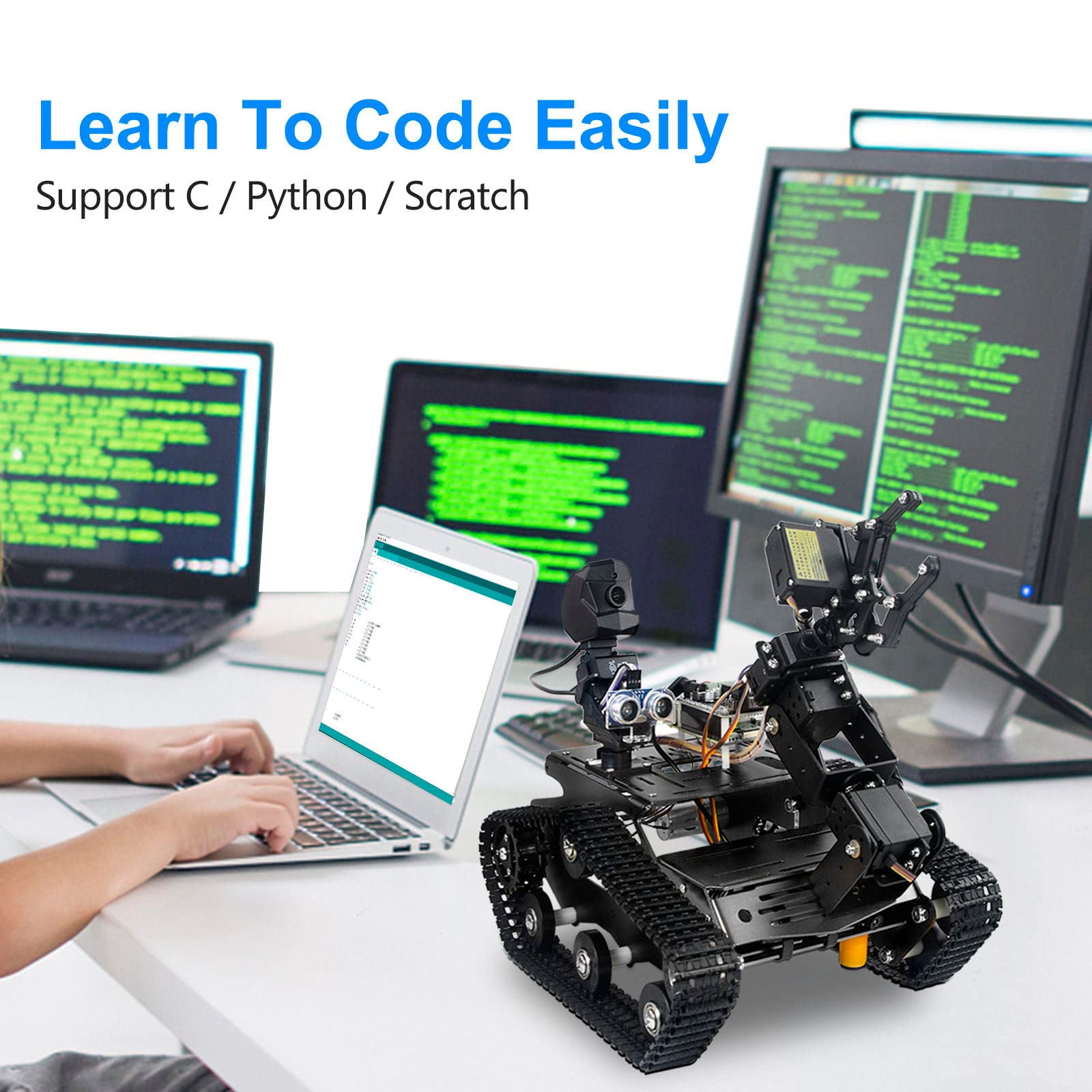 XiaoR Geek Raspberry Pi Smart WiFi Robot Kit, Robotic Arm Tank Chassis Robot Car Kit with 2DOF Hd Camera Programmable Sensor Project Remote Control by Android/iOS App PC (Without Raspberry Pi)
