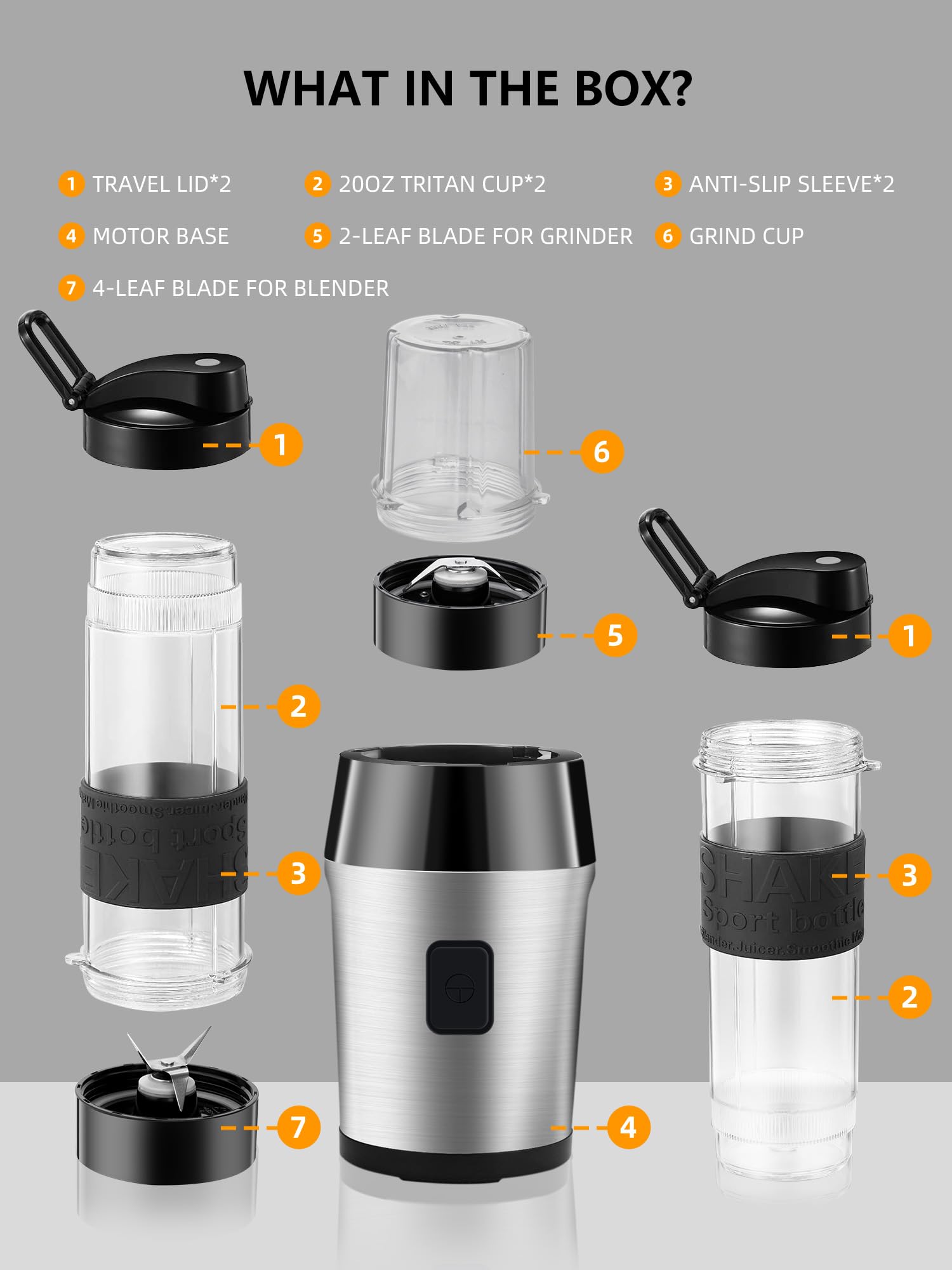 Lainsten Personal Blender, Portable Blender for Shakes and Smoothies,500W Personal blender For Kitchen Blender Set with 2X20oz Sports Mug, Grinder Cup (Black-01)