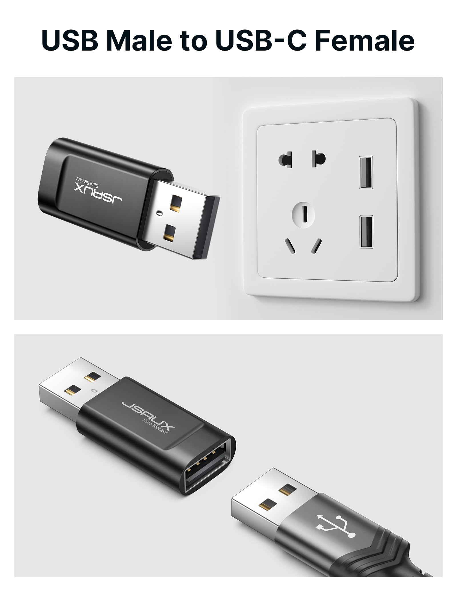 JSAUX USB Data Blocker, (4-Pack) USB-A Defender Only for Quick Charge, Protect Against Juice Jacking, Refuse Hacking Provide Safe Charging- Black