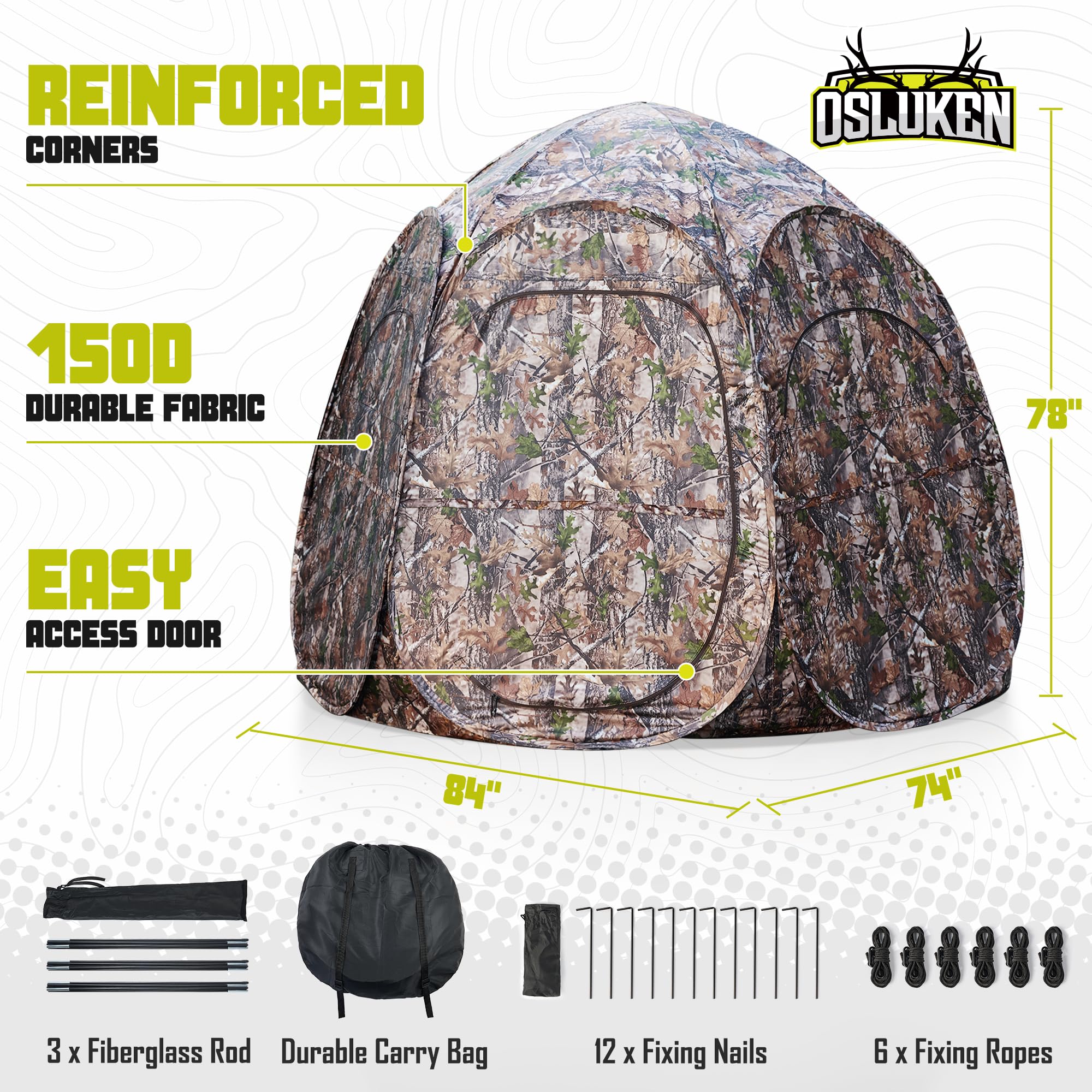Hunting Blind See Through Portable,Pop-up 4-Person 6 Sided Huge Interior 150D Polyester Durable Hunting Tent for Deer & Turkey Hunting 84"x74"x78"H with Carry Bag (Camouflage)