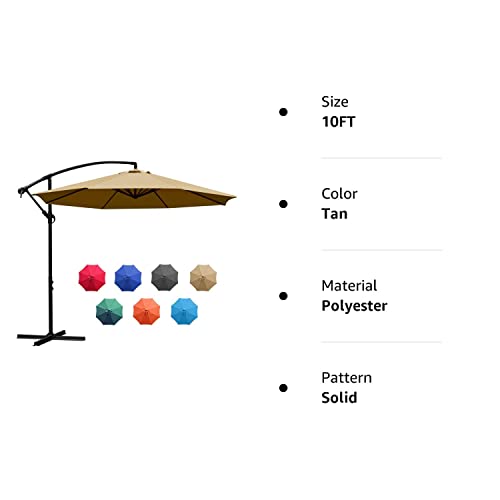Sunnyglade 10Ft Outdoor Adjustable Offset Cantilever Hanging Patio Umbrella (Tan)