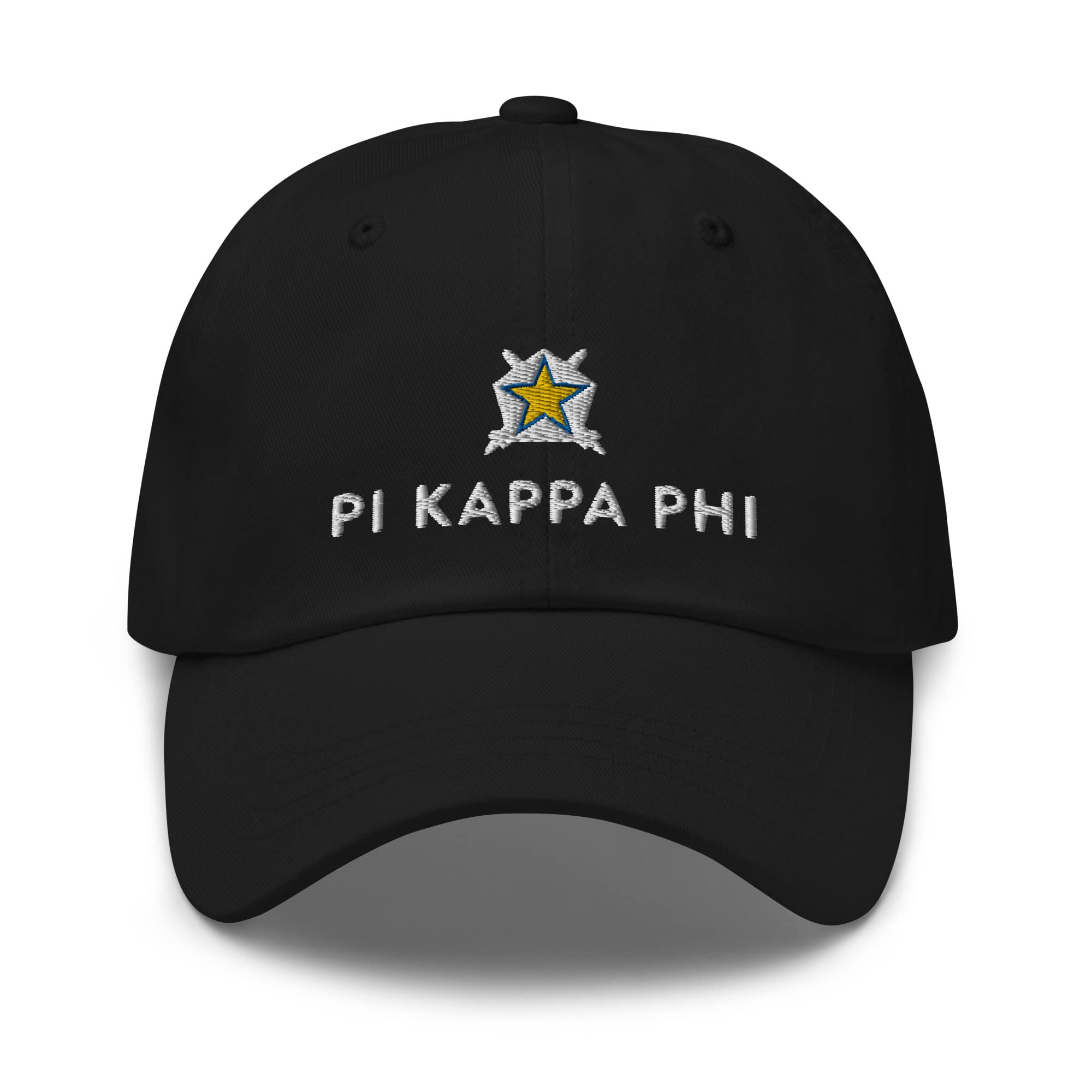 Pi Kappa Phi Embroidered Dad Hat | White Pi Kapp Star | Pi Kapp Dad Hat (Black)