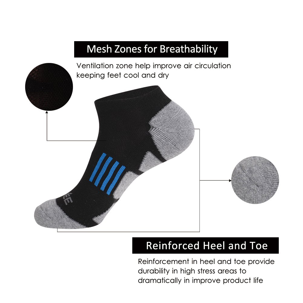 JOYNÉE Men's 6 Pack Athletic No Show Performance Cushioned Low Cut Running Socks,Black,Sock Size:10-13