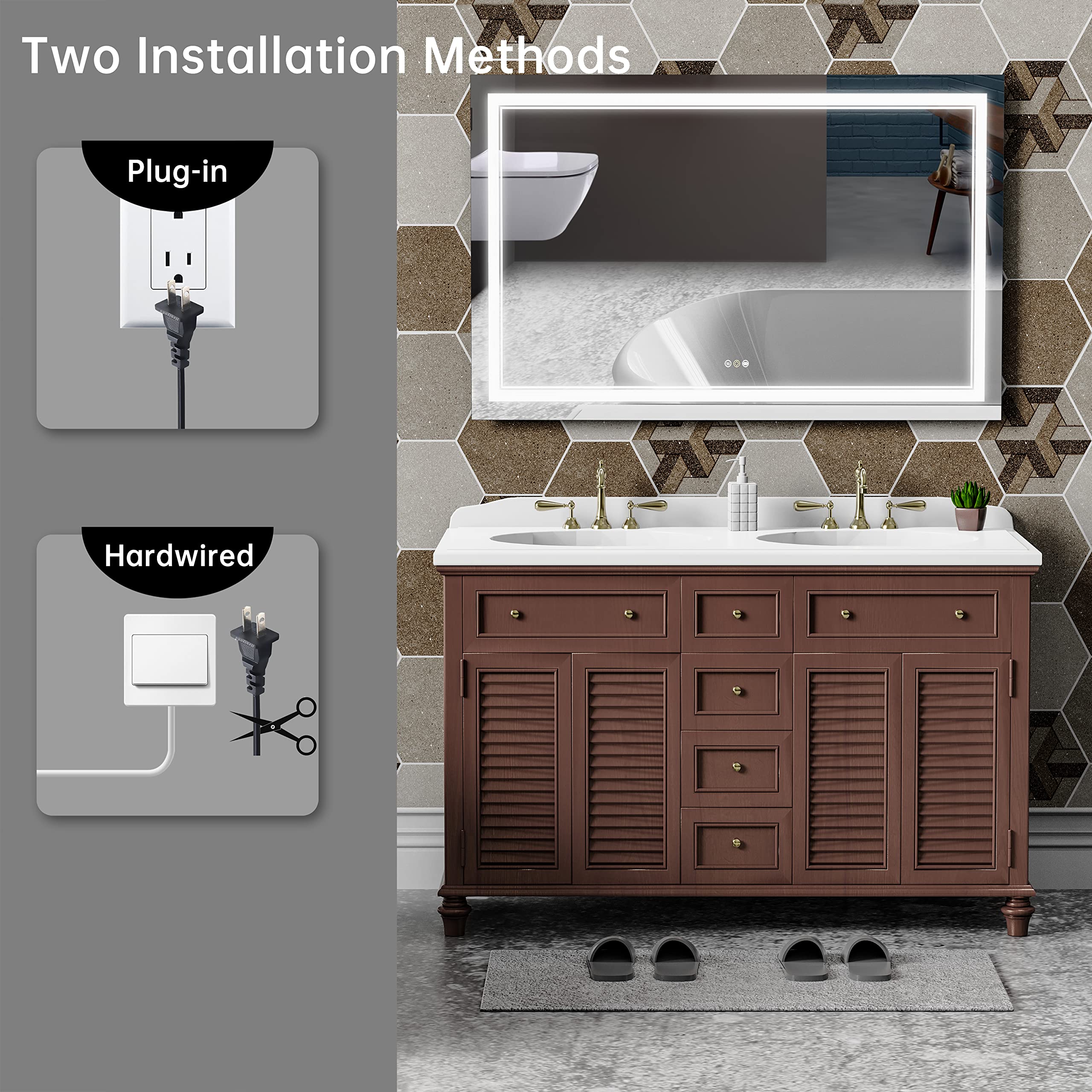 LED Mirror for Bathroom, 24x40 inch Anti Fog Bathroom Mirror with Lights, Lighted Mirrors for Bathroom Wall with Smart Touch Button, Memory, Wall Switch