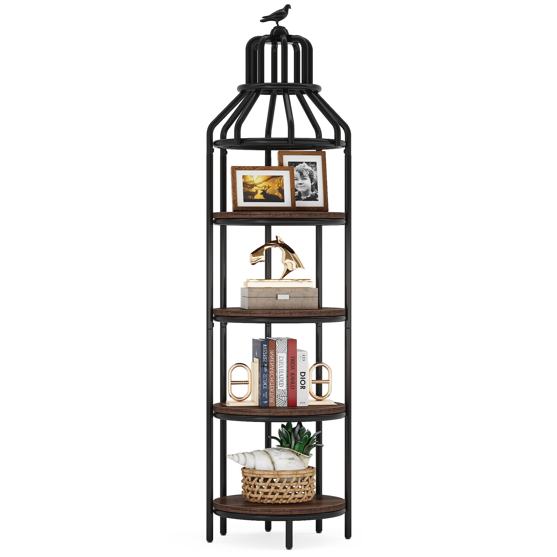 Tribesigns 4-Tier Narrow Tall Bookshelf Set of 2, Rustic Small Bookcase Corner Book Shelf, Freestanding Display Shelves for Living Room, Home Office, Kitchen, Small Space