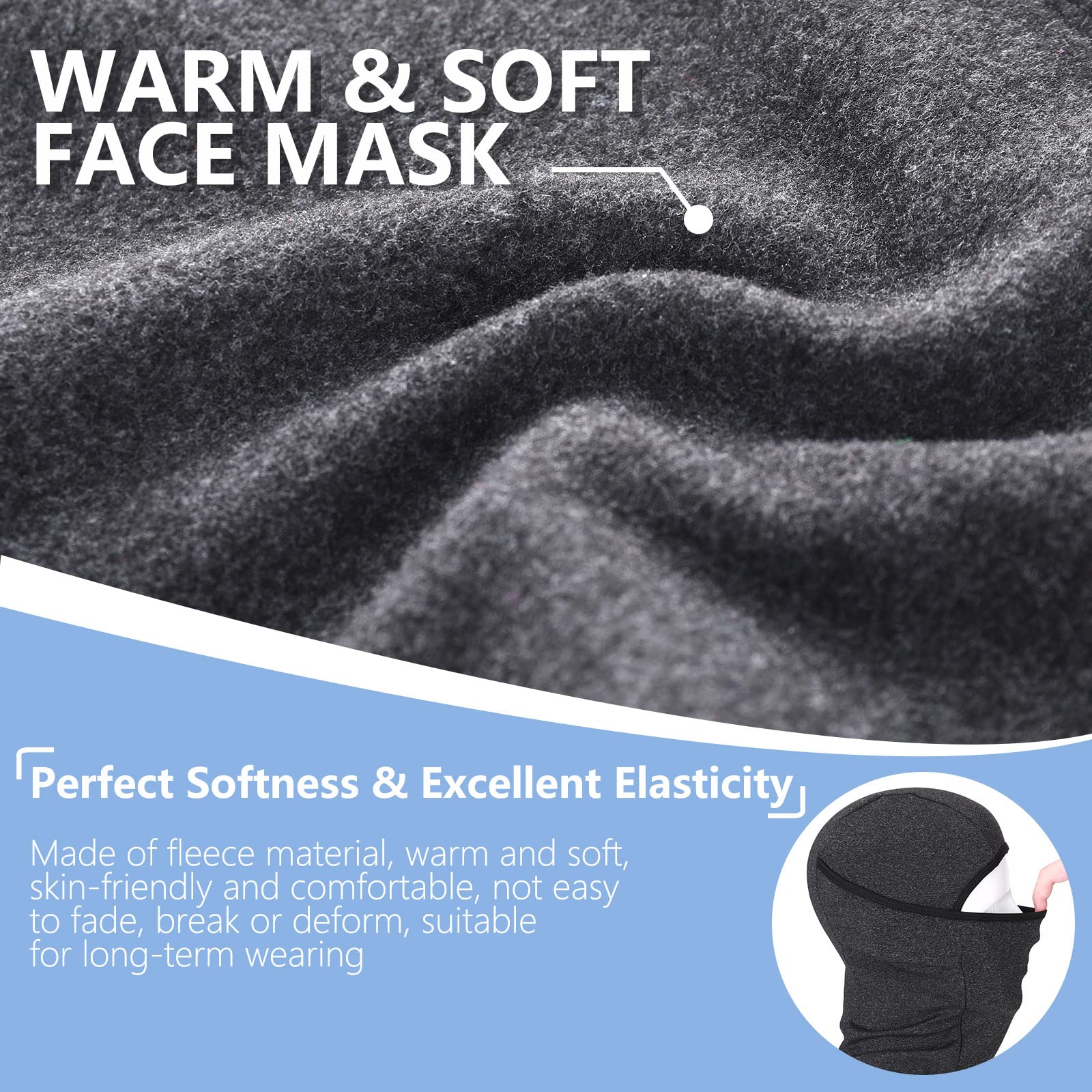 Kids Balaclava Face Mask Winter Ski Hat Face Covering Windproof Face Warmer for Cold Weather (Black, Gray,2 Pieces)