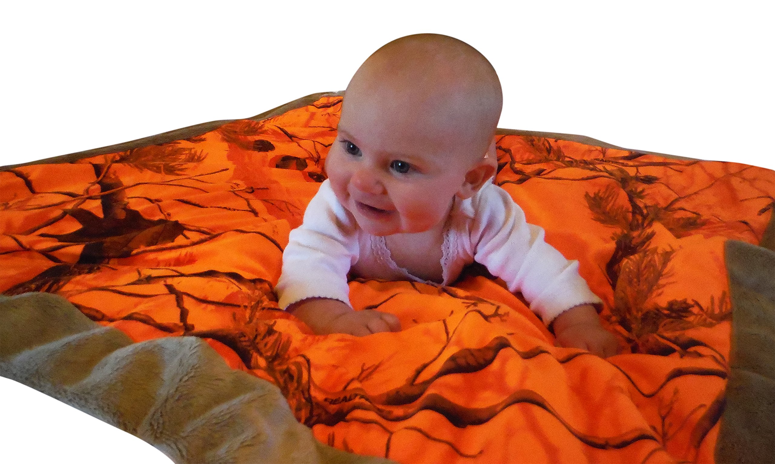 Realtree Blaze Orange Camo Baby Blanket Super Soft Faux Suede Front Microfur Backing 34 x 34 Camo Receiving Blanket