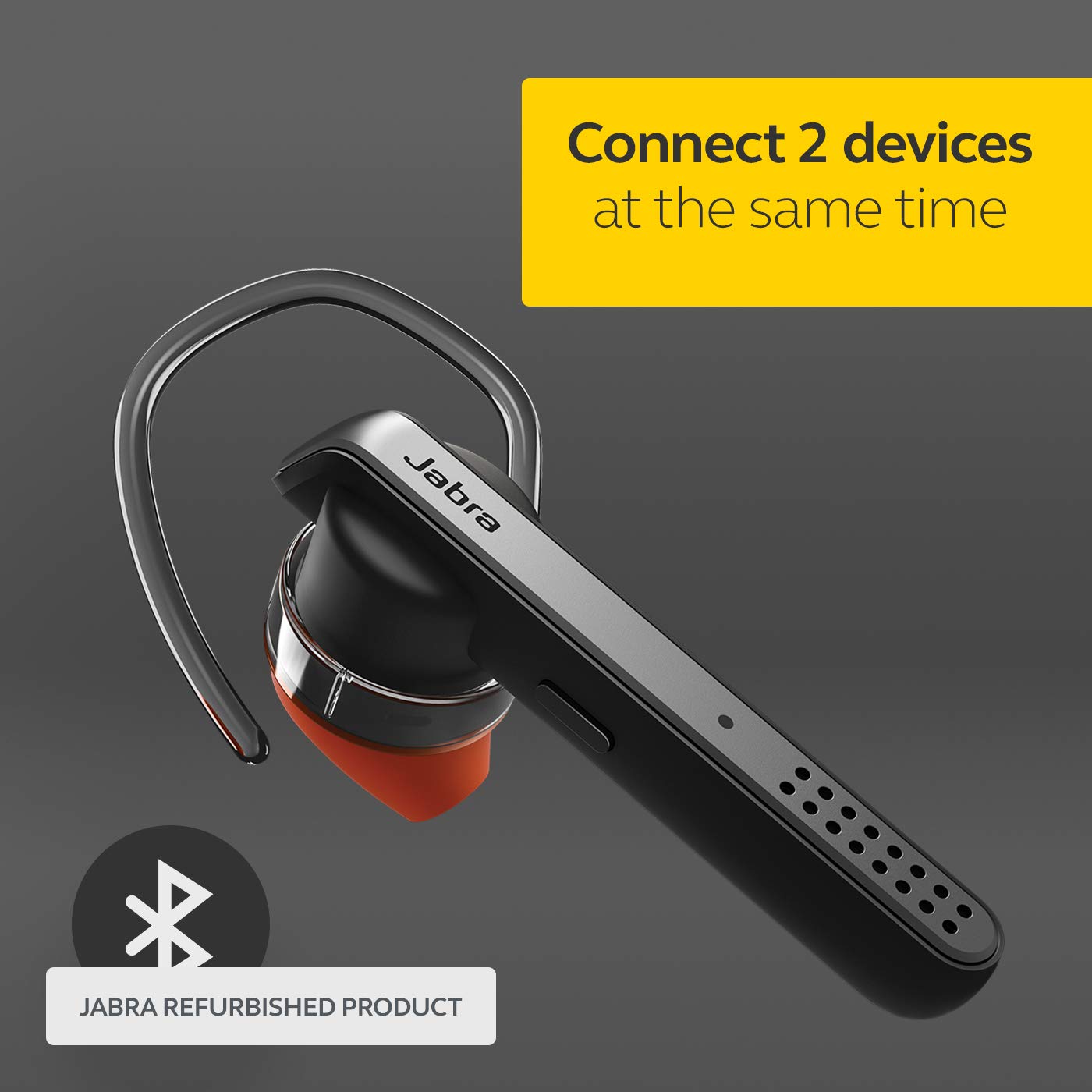 Jabra Talk 45 Black Bluetooth Headset for High Definition Hands-Free Calls with Dual Mic Noise Cancellation, 1-Touch Voice Activation and Streaming Multimedia (Renewed)
