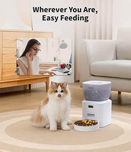 WUIPET Automatic Cat Feeders, Anti-Clogging Design Pet Dry Food Dispenser with Voice Recorder, Timed Cat Feeder with Desiccant Bag, Programmable Timer Pet Feeder - Up to 20 Portions 6 Meals Per Day