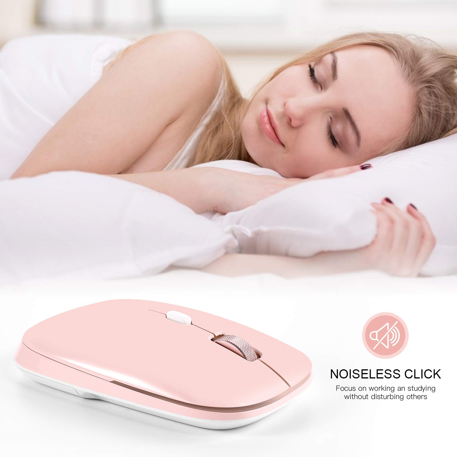 PINKCAT Wireless Mouse, 2.4G Slim Silent Cordless Mouse with USB Receiver, 3 Adjustable DPI Portable Optical Wireless Computer Mice for Laptop, PC, Notebook, Deskbtop, MacBook - (Pink)