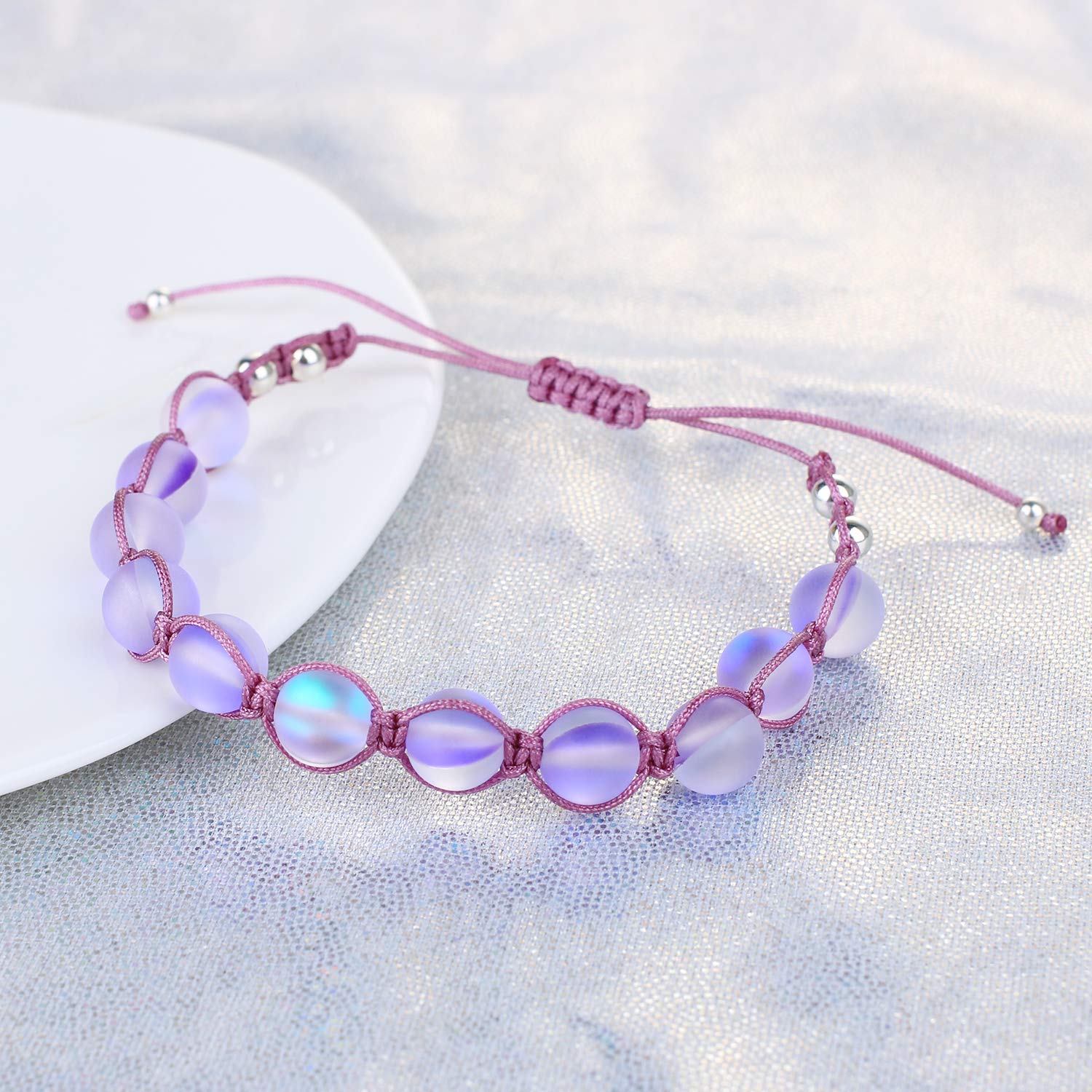 KANYEE Bracelets for Women Moonstone Beaded Bracelet Colorful Friendship Bracelet Boho Adjustable Bracelets(Purple