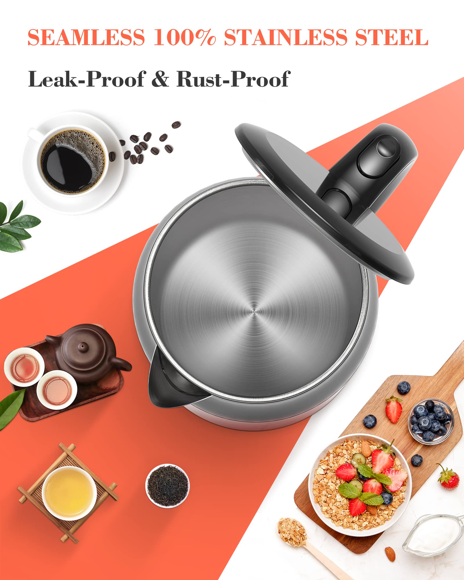 KEEBAR Electric Tea Kettle, Stainless Steel, 1.8L, Double Wall Cool Touch, 1500W Hot Water Boiler for Coffee & Tea, Auto Shut-Off & Boil Dry Protection