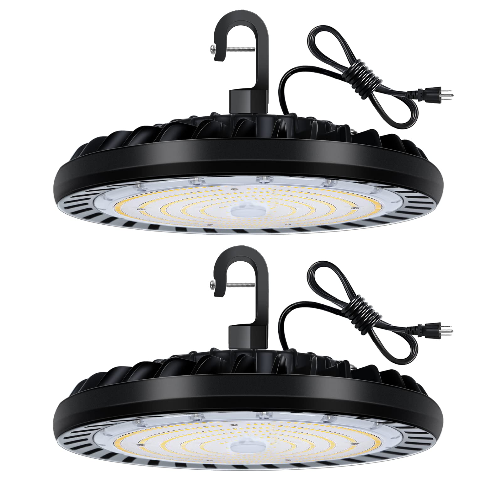 hykolity 2 Pack LED High Bay Light 200W, 5000K UFO LED High Bay Light Fixture with US Plug [600W MH/HPS Equiv.] 100-277V, 26,000lm, IP65 Commercial Warehouse Area Light for Wet Location