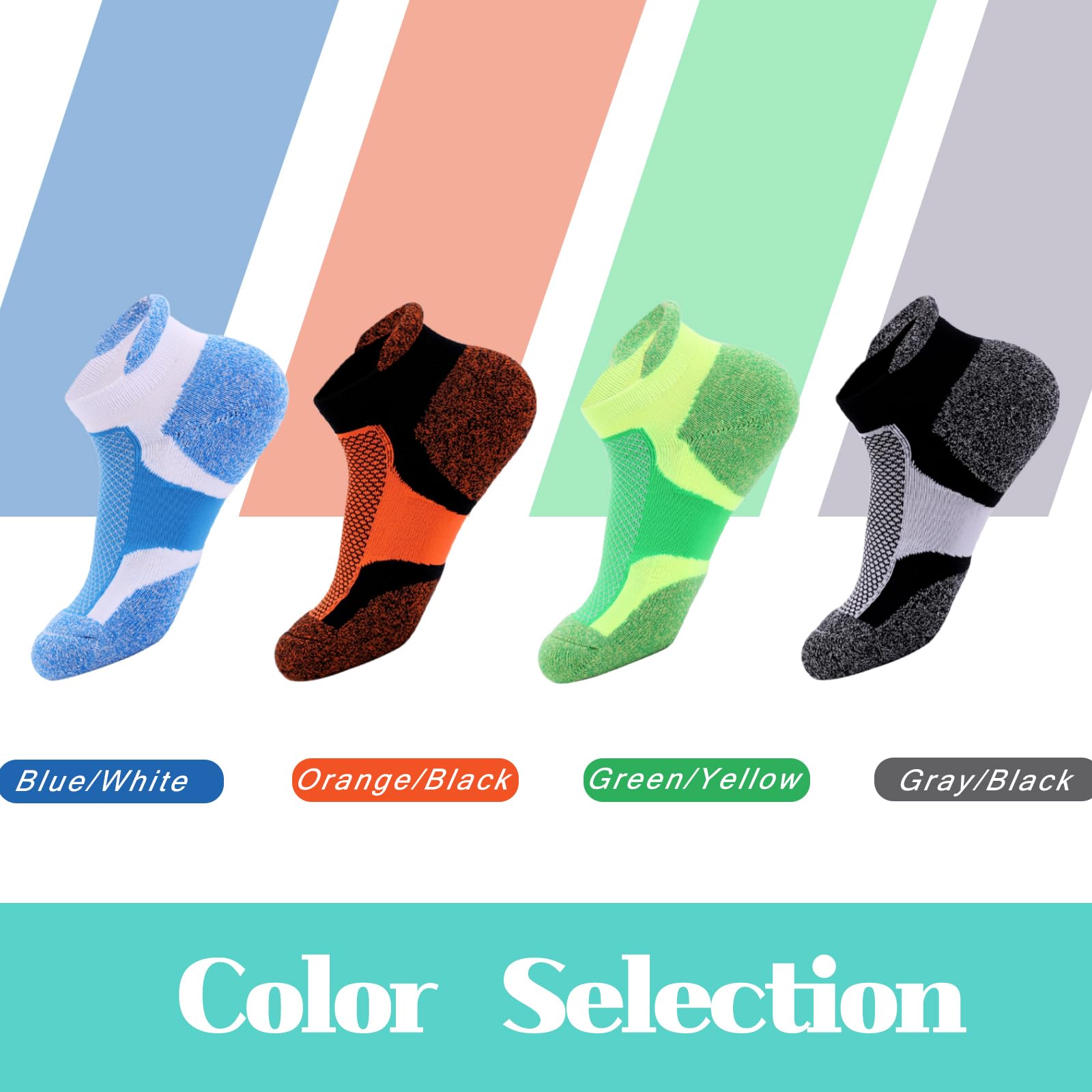 Kodal Copper Infused Ankle Socks Cushioned Athletic Low Cut Super Comfy Moisture Wicking Odor Free Socks with Tab(4 Pairs, Size 6-10)