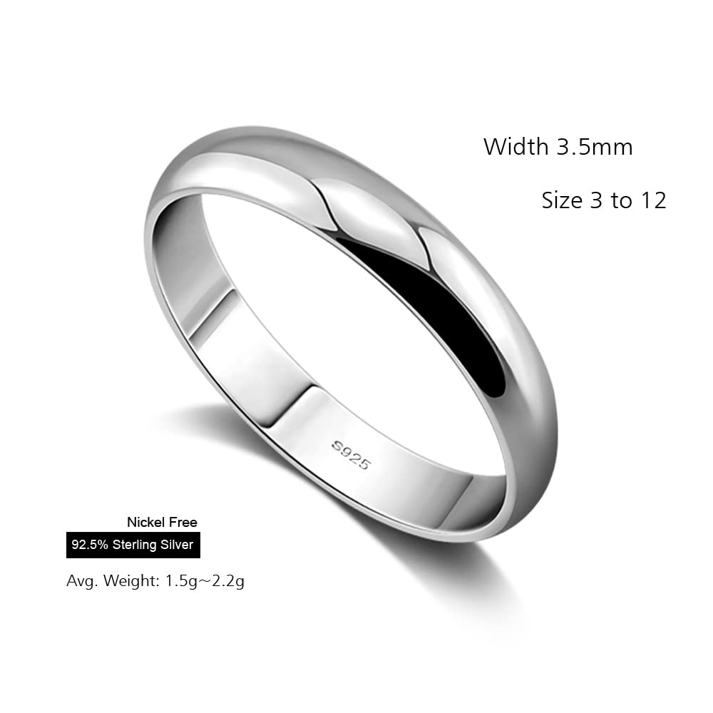 Meilanduo 925 Sterling Silver Dome High Polish Plain Ring Classic Eternity Wedding Band Comfort Fit 3.5mm Size 3-12 (Silver, 5.5)