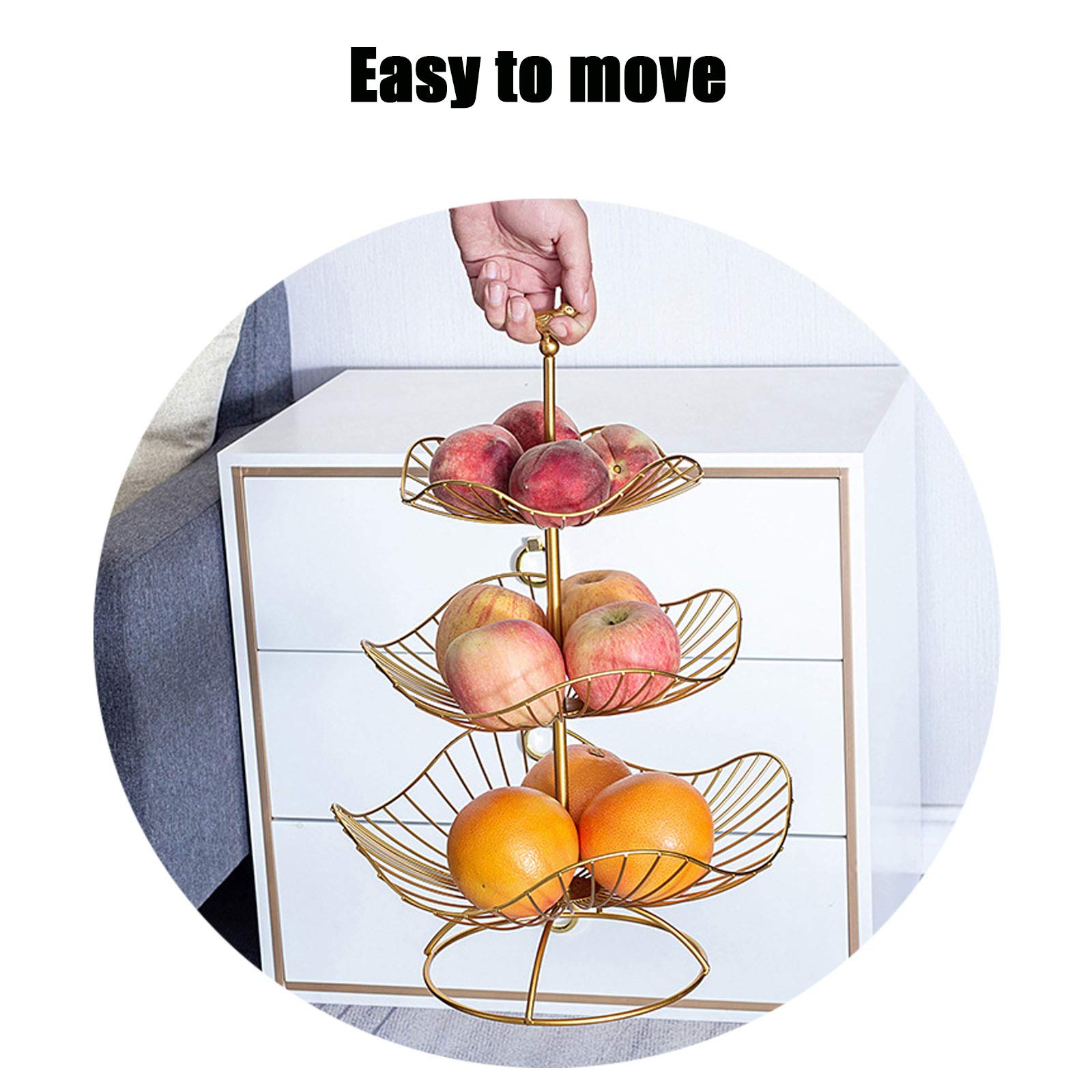MINIDUo 3 Tier Fruit Basket,Metal Fruits Vegetable Bowl Desserts Candy Buffet Plates Serving Tray for Family Dinner Birthday Party Wedding-Gold,LotusLeafBlack