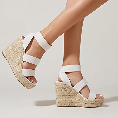 sckarle Wedge Sandals for Women Summer Espadrille Sandals Platform High Heels Beach Ankle Strap Sandal