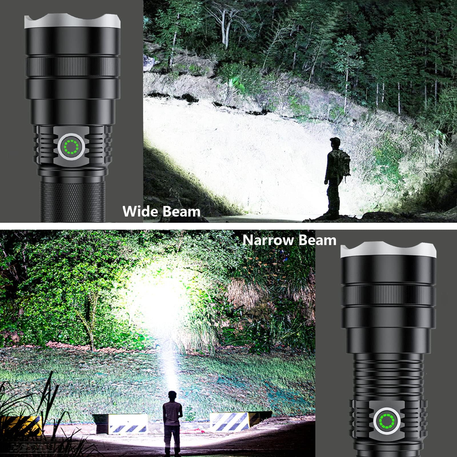 LED Rechargeable Flashlights High Lumens, 290000 Lumen Super Bright Flashlight with ΒATTERY & USB Cable, Powerful Handheld Waterproof flashlights with 4 Modes for Home/Camping/Emerge∩cy/Reading