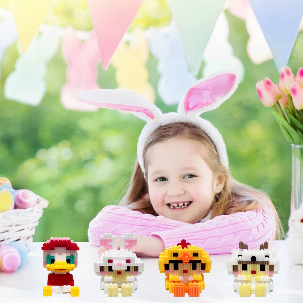 Pinkiwine 4 Pack Easter Building Block Toys for Kids Boys Girls Teens Easter Basket Stuffers Gifts