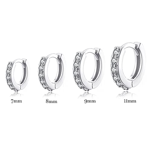 Lansora Cubic Zirconia Pave Cz Hoop Earrings Huggie Tiny Mini Small for Cartilage Sterling Silver Gold Plated 11mm 9mm 8mm 7mm Hoop Earrings