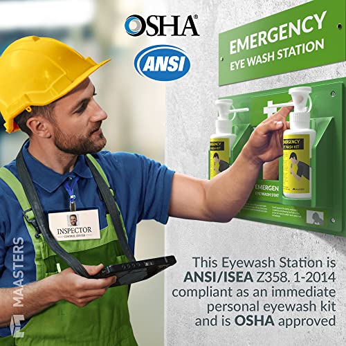 MAASTERS BPA Free Portable Eye Wash Station OSHA Approved - Wall-Mounted First Aid Eye Wash Kit w/Mirror & 2X 16oz Empty Bottles - No Eye Wash Solution Included - Emergency Eyewash - Set of 1