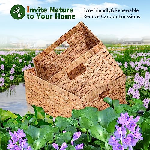 Kenvc 16.5in Jumbo Rectangular Wicker Basket, Rectangle Woven Baskets for Storage, Natural Water Hyacinth Storage Baskets with Built-in Handles, Chalkboard Labels & Chalk Marker, Large 1-Pack