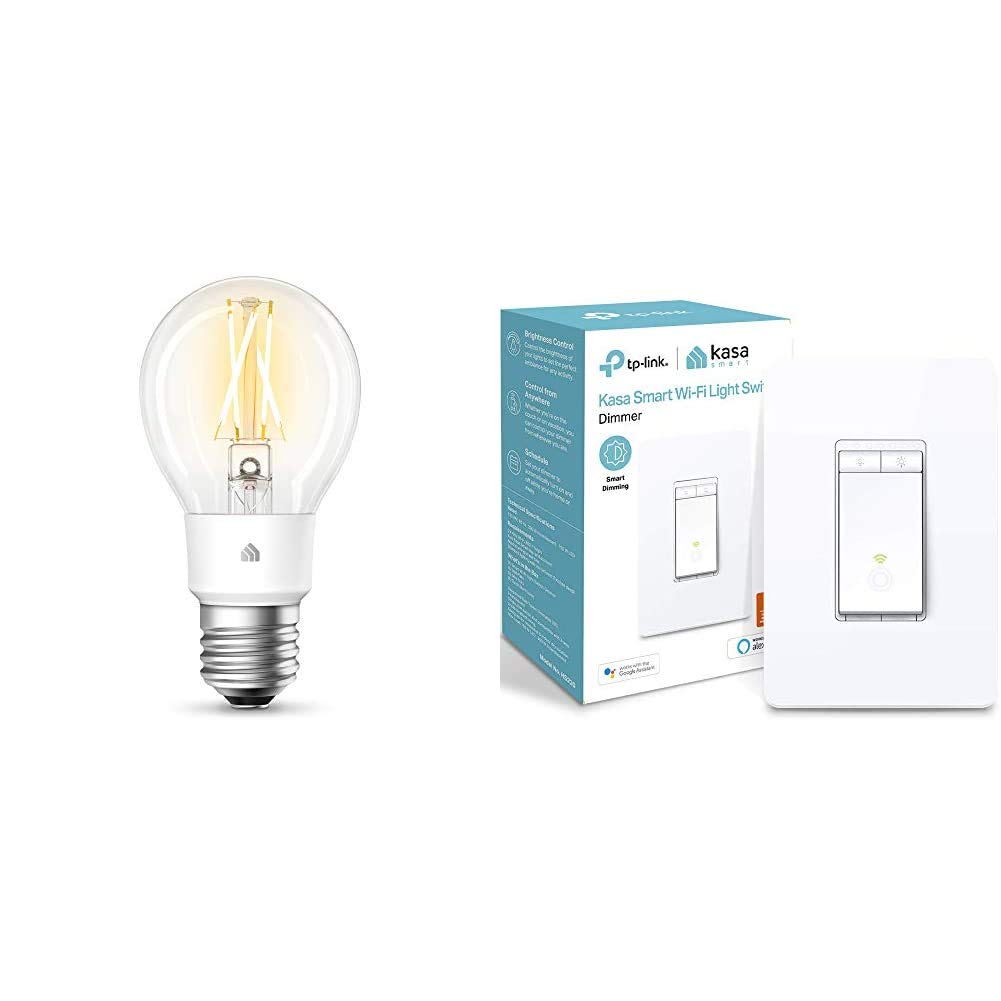 Kasa Smart Wi-Fi LED Bulb by TP-Link & Kasa Smart Dimmer Switch, Single Pole, Needs Neutral Wire,WiFi Light Switch for LED Lights, Works with Alexa and Google Assistant,UL Certified, 1-Pack(HS220)