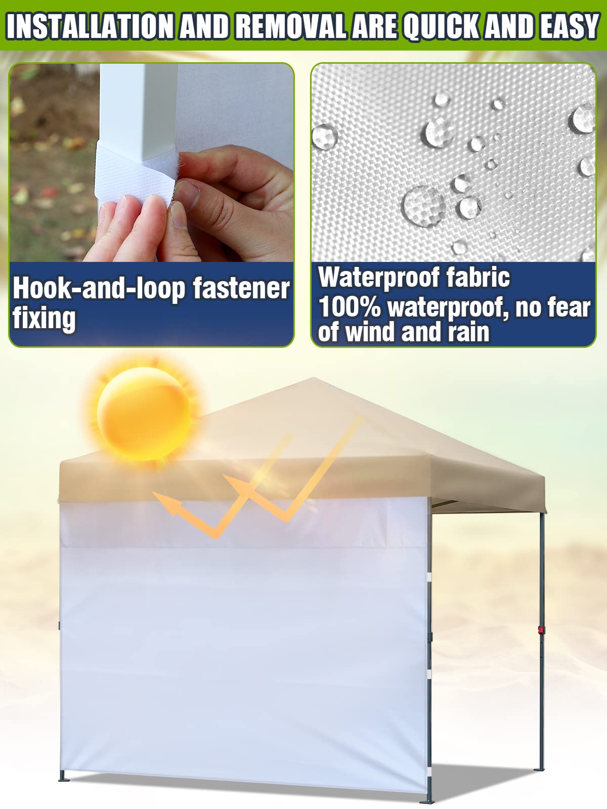 Instant Canopy Tent Sidewall for 10x10 Pop Up Canopy - 3pcs Sidewall Only 210D with Silver Coated Fabric Sun Rainproof SunWall Shades Accessories - Grayish White(No Canopy Included)