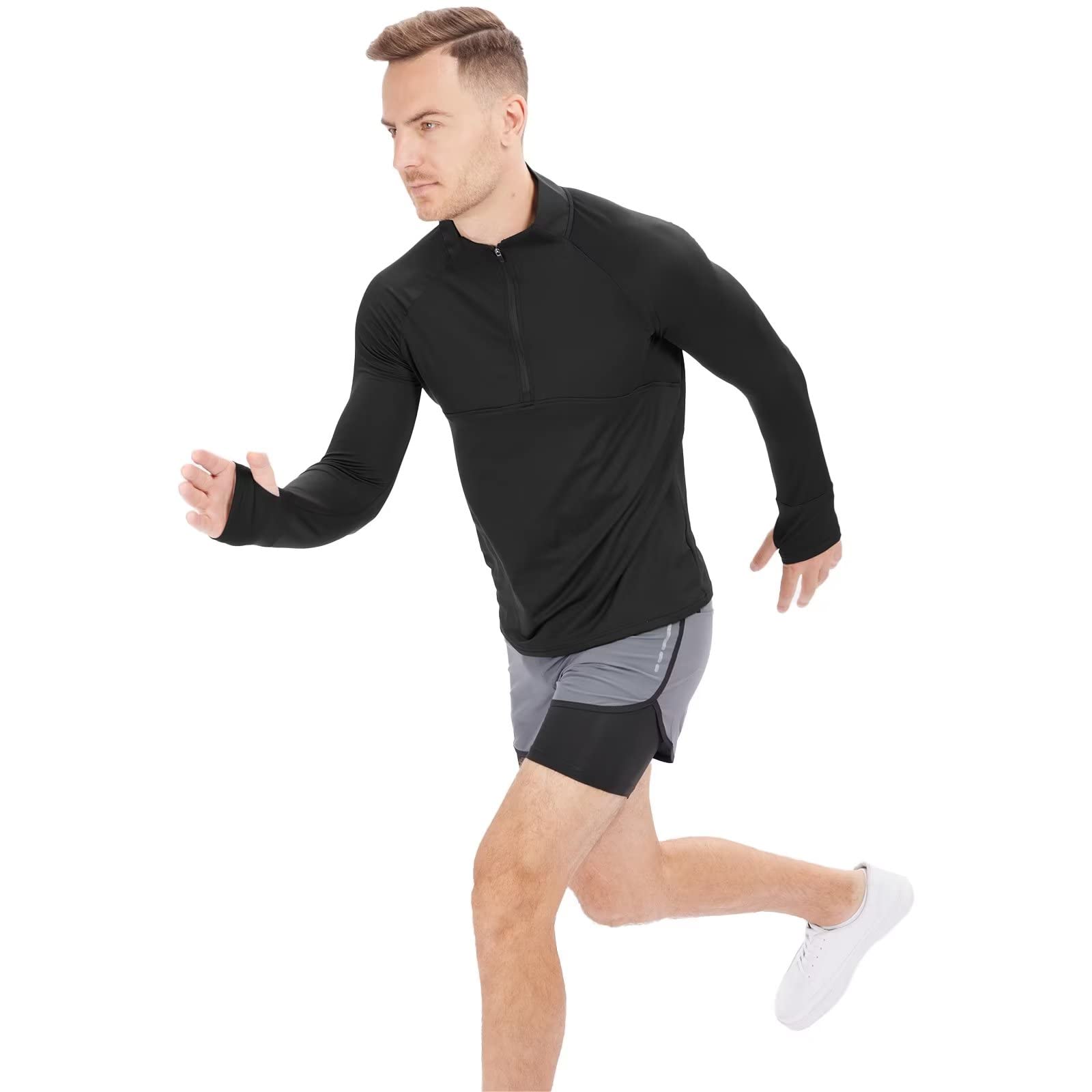 PICKLION Men's 1/4 Zip Long Sleeve Training Top Pullover Quarter Zipper Muscle Athletic Workout Bodybuilding Golf Polo Shirts Black X-Large