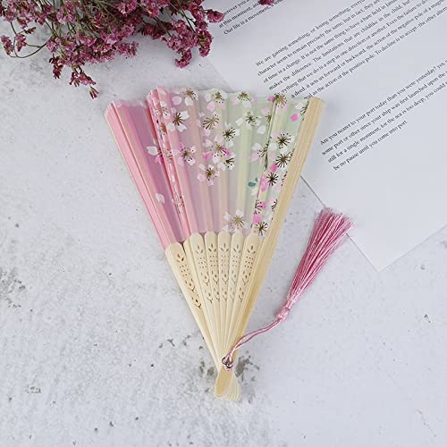 ONILA Folding Hand Fan Vintage Bamboo Folding Hand Held Flower Fan Chinese Dance Party Solid Fan for Party Hand Bamboo Flower Hand Fans Personalized Handheld Fans