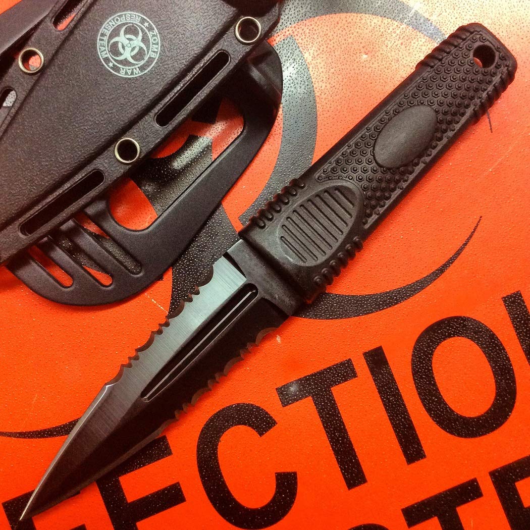 HUNT-DOWN 7.75" Zomb-War Black Boot Hunting Knife with Sheath