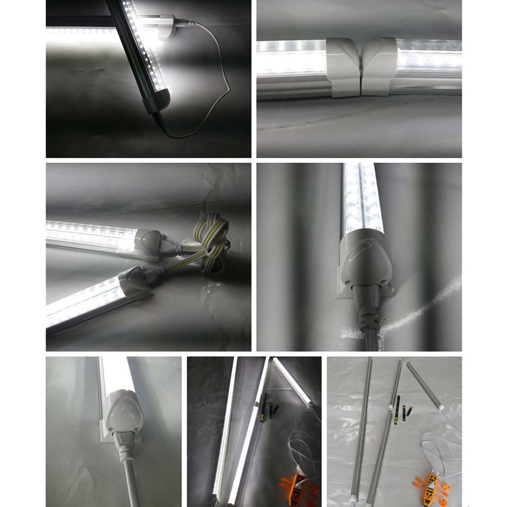JOMITOP V Shape Integrated LED Tube Light, 8FT 72W (150W Fluorescent Equivalent), Works Without T8 Ballast, Plug and Play, Clear Lens Cover, Cold White 6000K Pack of 4