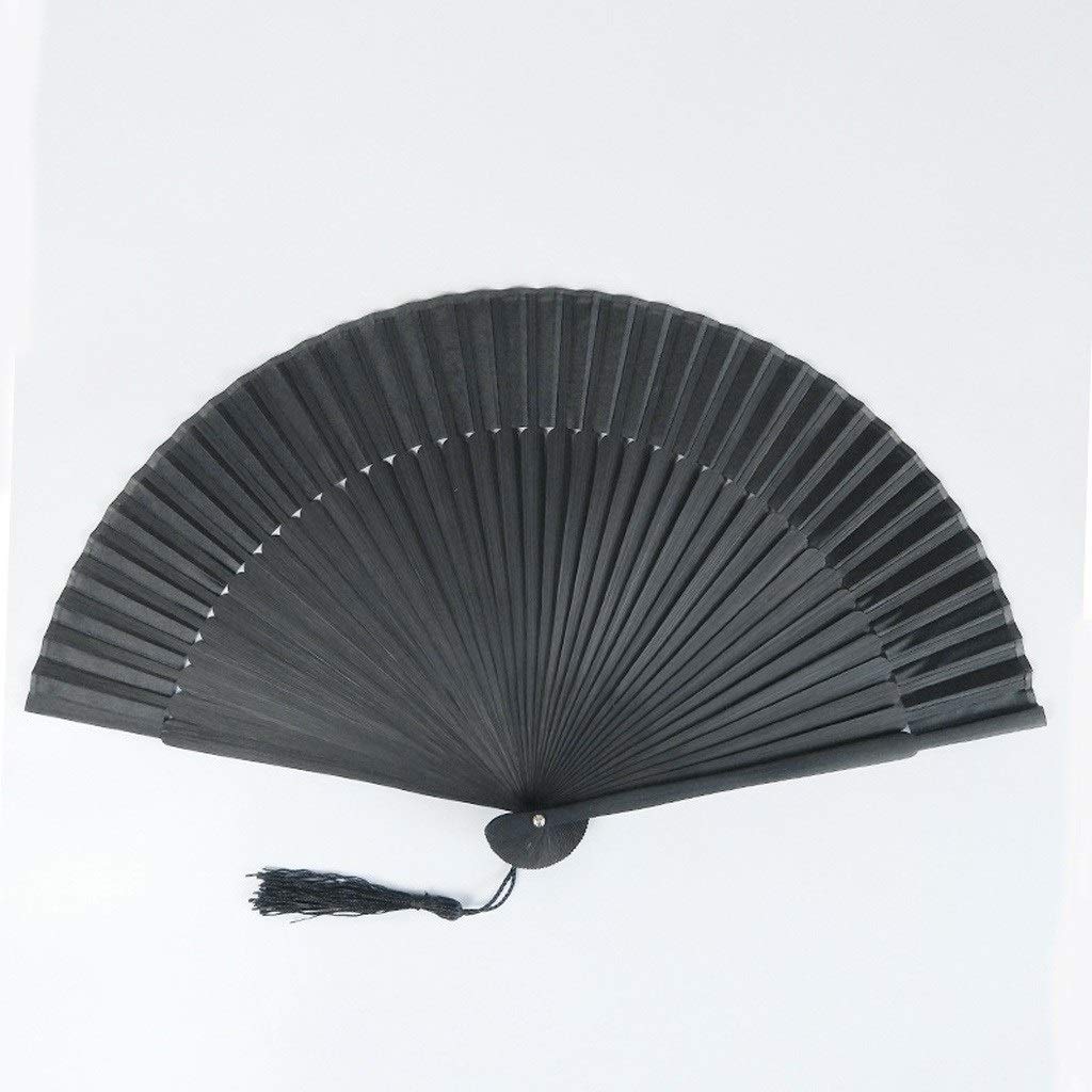 MEING Folding Fan Oriental Handmade Portable Pocket Fan Chinese Style Handheld Fans Black Silk Fabric Bamboo Handheld Folding Fan Hand Folding Fans (Color : Black)