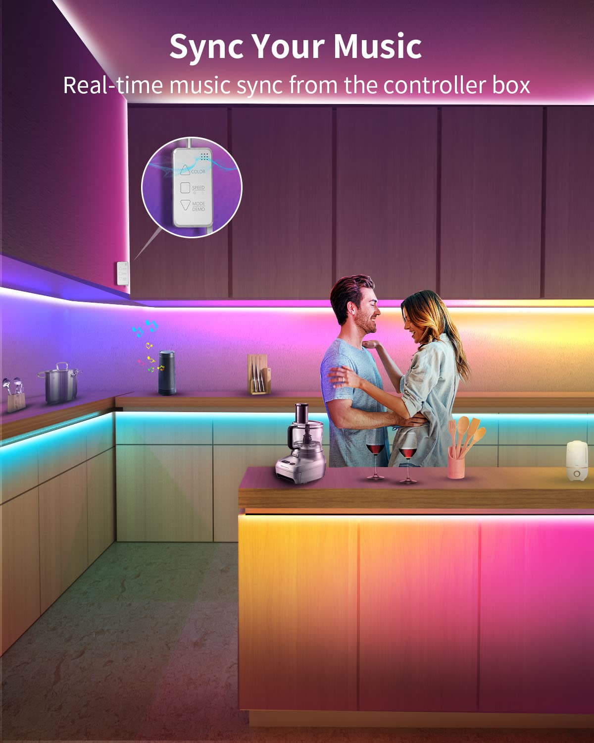 LED Strip Lights, mixi 65.6ft 600 Lights Waterproof LED Light Strips Color Changing 5050 RGB with Bluetooth Music Sync App Remote Controller, Wall Lights, Rope Lights, Bedroom Decor