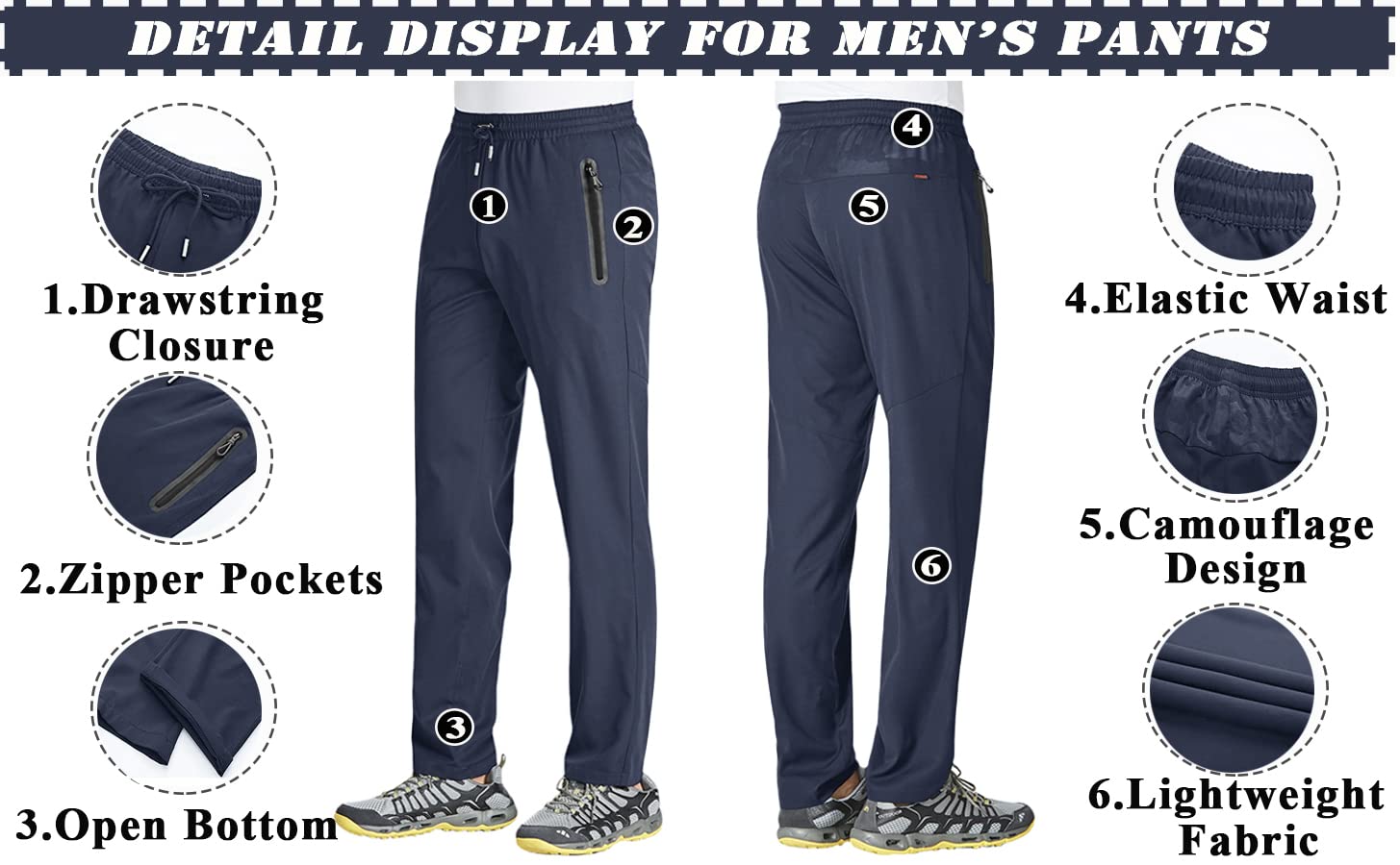 KEFITEVD Men's Sweatpants Athletic Pants for Men Training Pants Men Elastic Waist Jogger Pants for Men Quick Dry Pants Men Running Pants Blue
