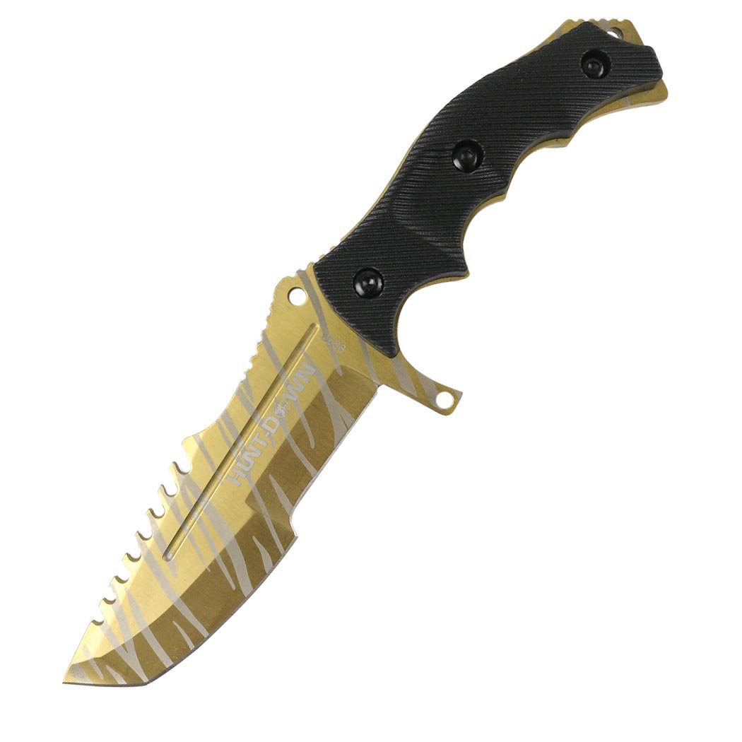 HUNT-DOWN Series 9.5" Hunting Knife Gold Color Full Tang Blade