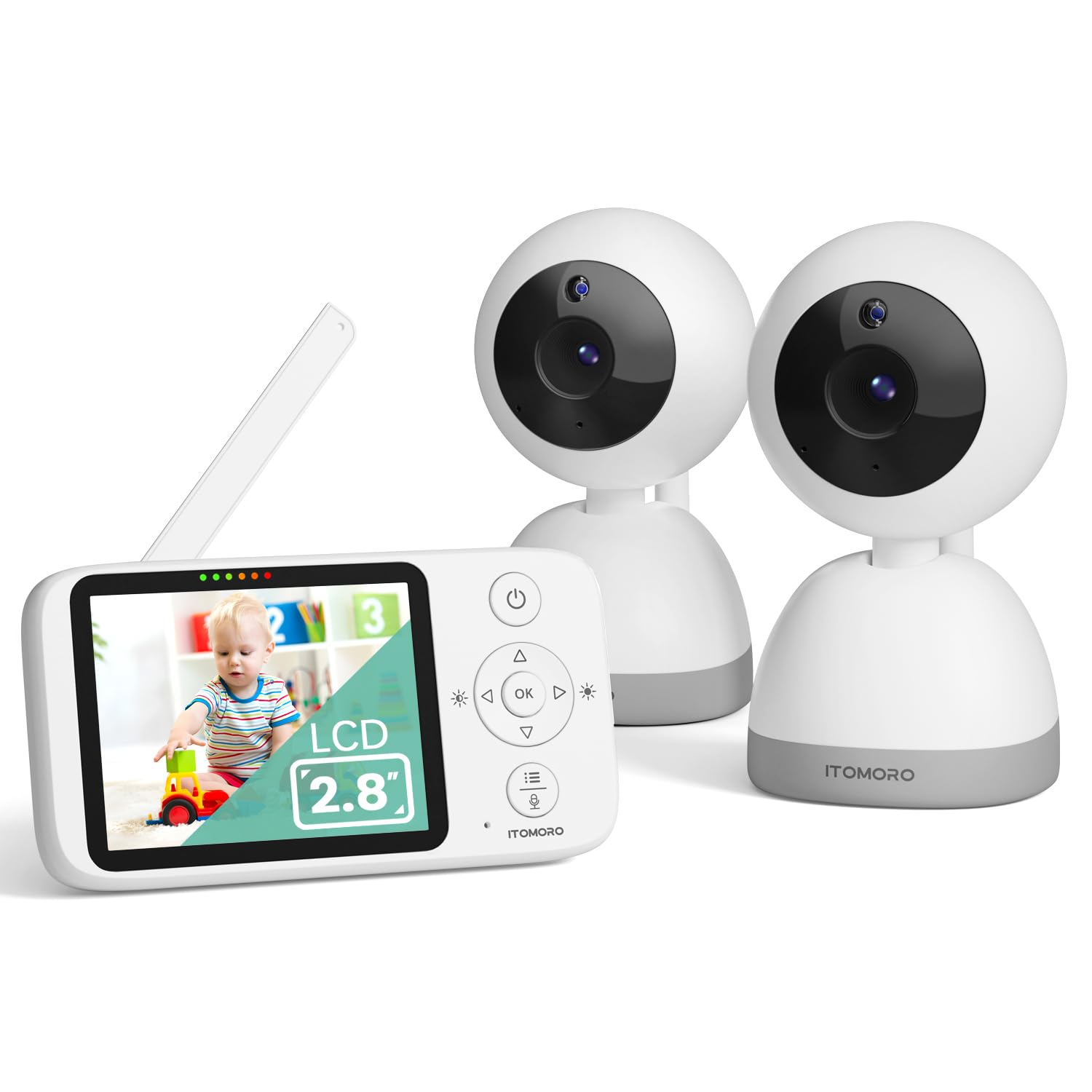 Itomoro Baby Monitor with 2 Cameras,2.8" Display True Color 720P,Two-Way Talk, Zoom, Auto Night Vision, Power Saving/Vox, Lullabies