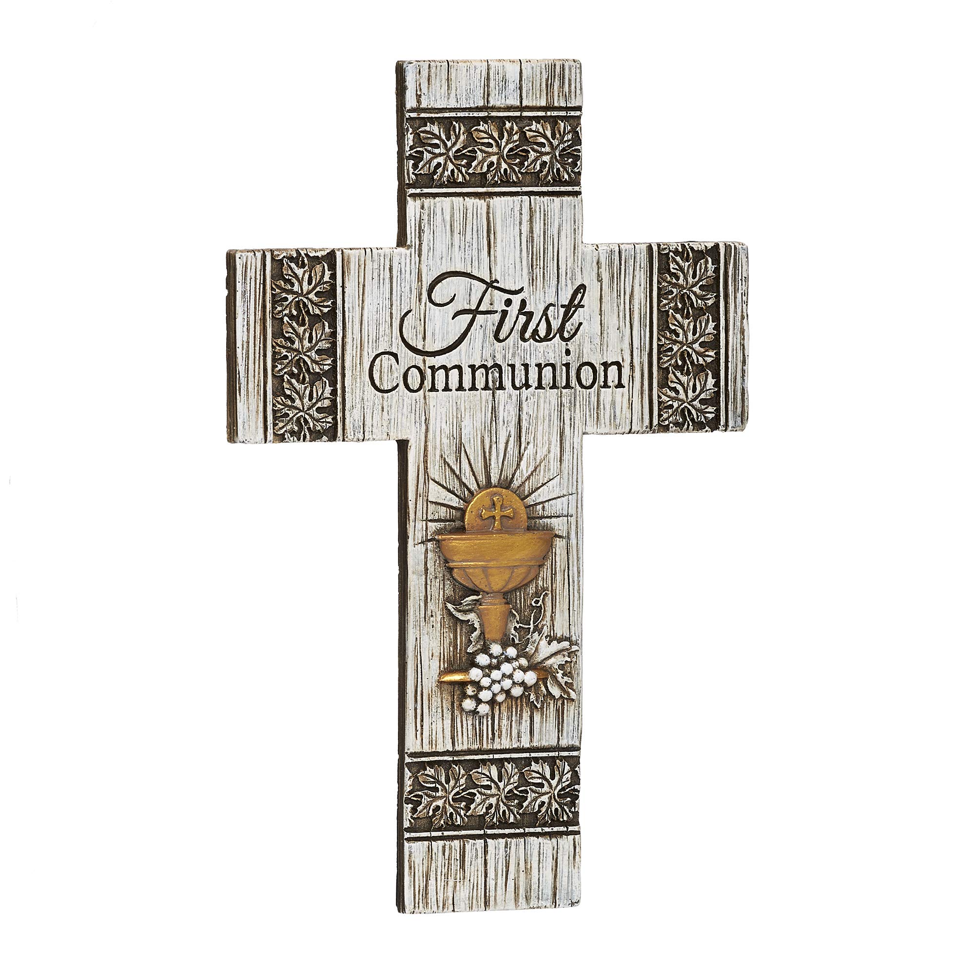Joseph's Studio by Roman - Communion Distressed Wall Cross with Chalice, First Communion Collection, Wall, 8.75" H, Resin and Stone, Decorative, Spiritual, Religious, Durable, Long Lasting