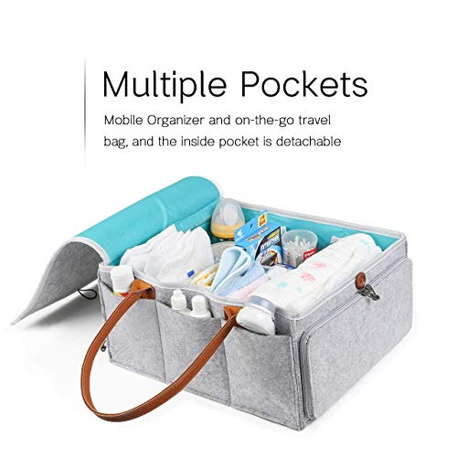 MACIMO Diaper Organizer Baby Nursery Storage Basket with Zipper Lid and Leather Handle Baby Changing Bag