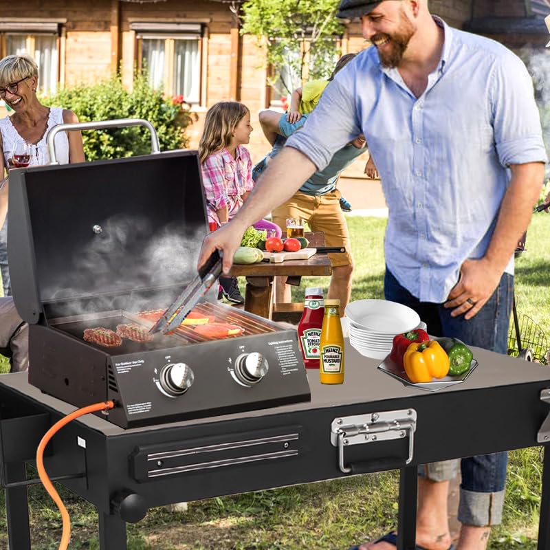 Karpevta Portable Grill Table for Blackstone Griddle,Foldable Outdoor Grill Cart with 4 Wheels for Blackstone 17" or 22", Grill Table Stand, Double-Shelf with Spice Tray for Patio, Backyard