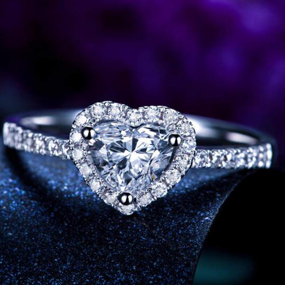 Jude Jewelers 3 Carat Heart Shaped Cubic Zircon Simulated Diamond Solitaire Styel Wedding Enagement Anniversary Ring (Silver, 12)