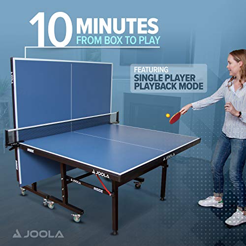 JOOLA Inside - Professional MDF Indoor Table Tennis Table with Quick Clamp Ping Pong Net and Post Set - 10 Minute Easy Assembly - Ping Pong Table with Single Player Playback Mode