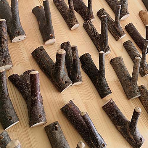 Tsnamay 8Pcs Real Wood Tree Branch Wall Hook, Farmhouse Rustic Decorative Wooden with Bark Trunk Thickness 2cm-3cm with Screw