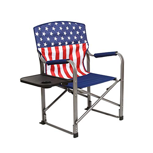 Kamp-Rite Portable Folding Outdoor Beach Patio Lawn Director's Chair w/Side Table & Cup Holder for Camping, Tailgating, and Sports, USA Flag