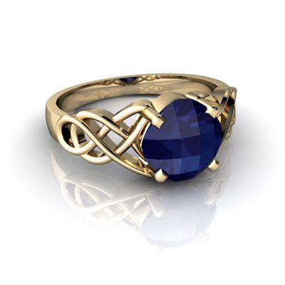 Jewels For Me 14kt Yellow Gold Lab Sapphire 6mm Cushion Celtic Knot Ring - Size 7