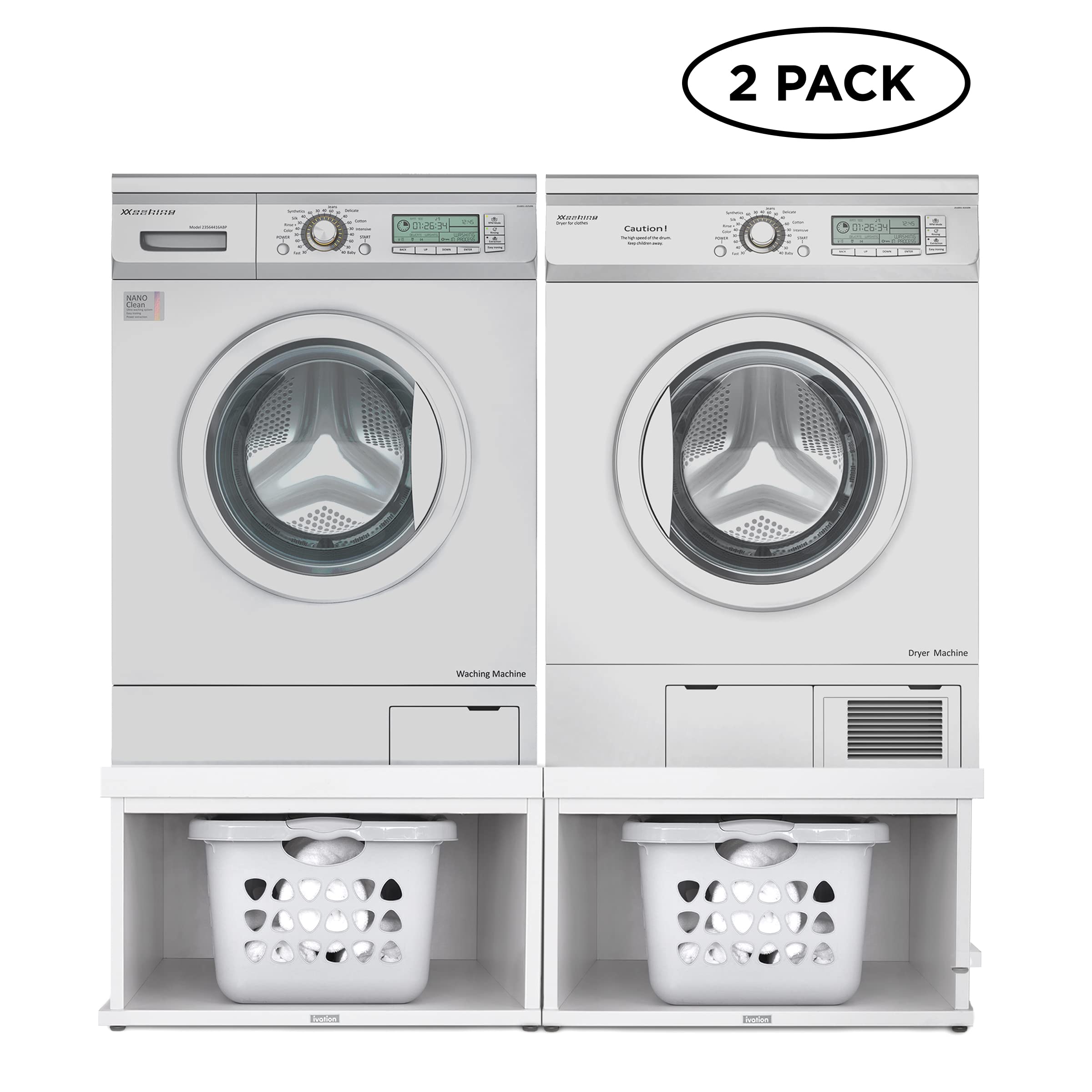 Ivation | Wooden Laundry Pedestal for Washer & Dryer, Made to Fit All Machines - Whirlpool, LG, GE, Samsung, and More, Made of Durable Solid Wood Material, 33.86β x 29.92β, 2 Pack