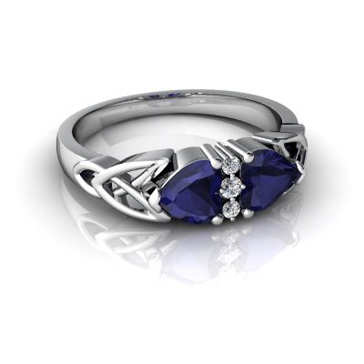 Jewels For Me 14kt White Gold Sapphire and Diamond 5mm Heart Celtic Trinity Knot Ring - Size 7.5